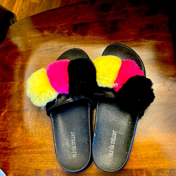 Olivia Miller | Shoes | Fun Olivia Miller Puff Ball Slides | Poshmark